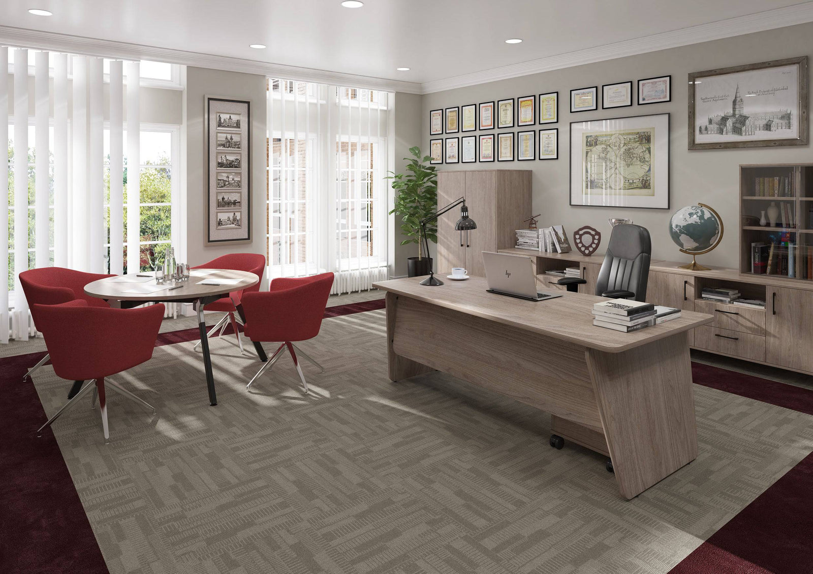 Anson Executive Desk With Panel End Legs & Return - Barcelona Walnut | NWOF